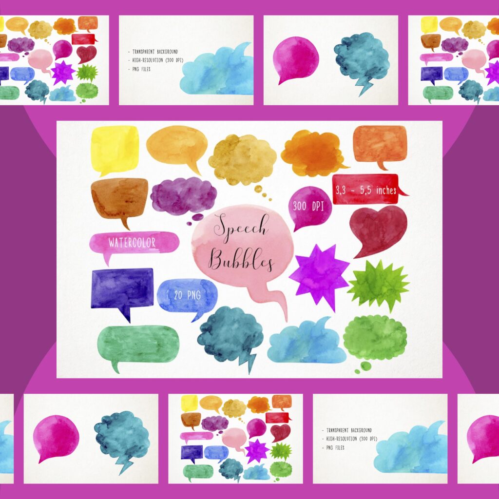 Watercolor Speech Bubbles Clipart – MasterBundles