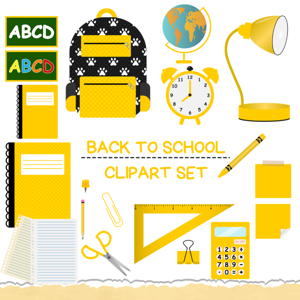 Yellow Back To School Clipart Set - MasterBundles