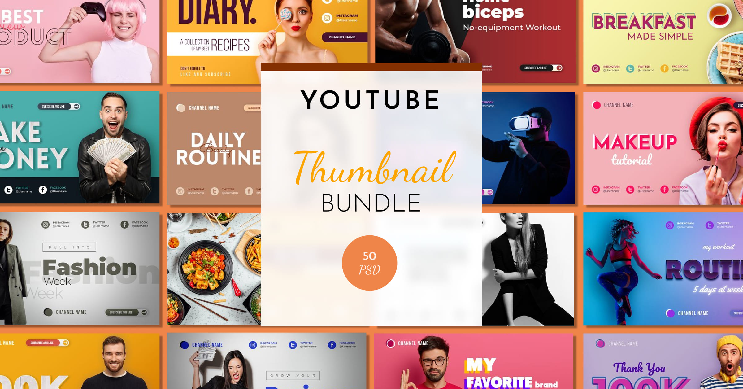 50 Youtube Thumbnail Bundle PSD – MasterBundles