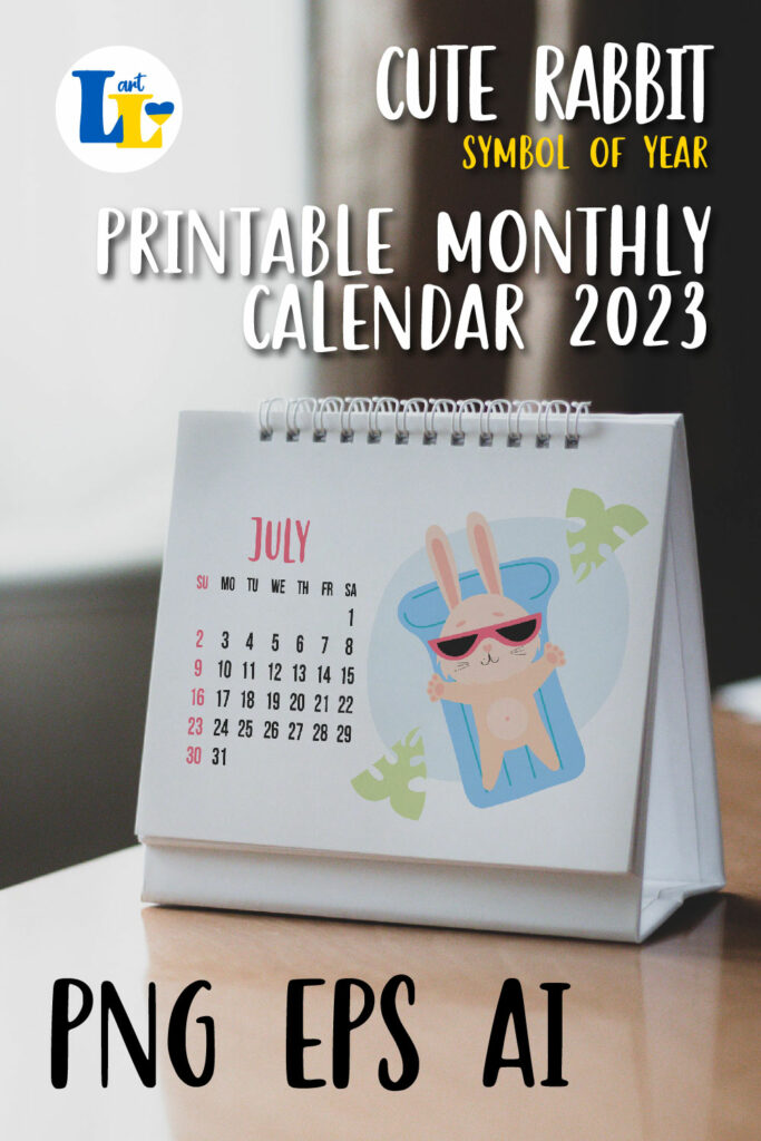 Cute rabbit. Calendar 2023 Printable monthly template calender ...