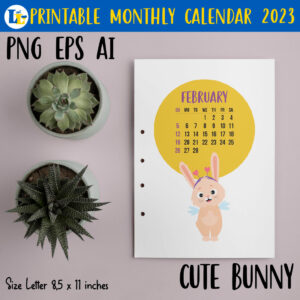 Printable Calendar 2023. Cute Bunny. Symbol of 2023 year | MasterBundles