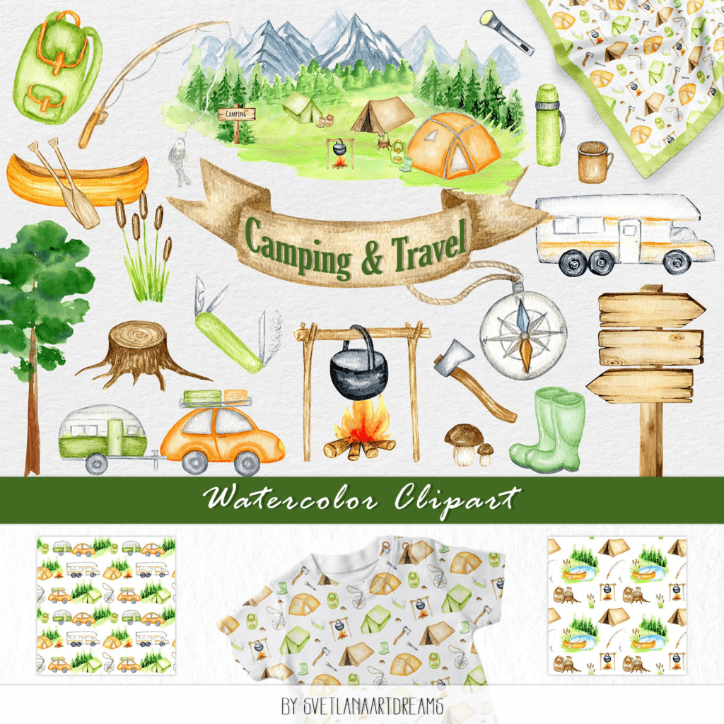 Watercolor Forest Camper Cliparts – MasterBundles