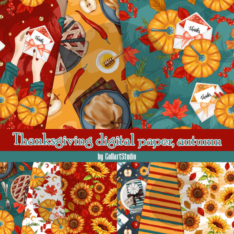 Thanksgiving Digital Paper, Autumn – MasterBundles