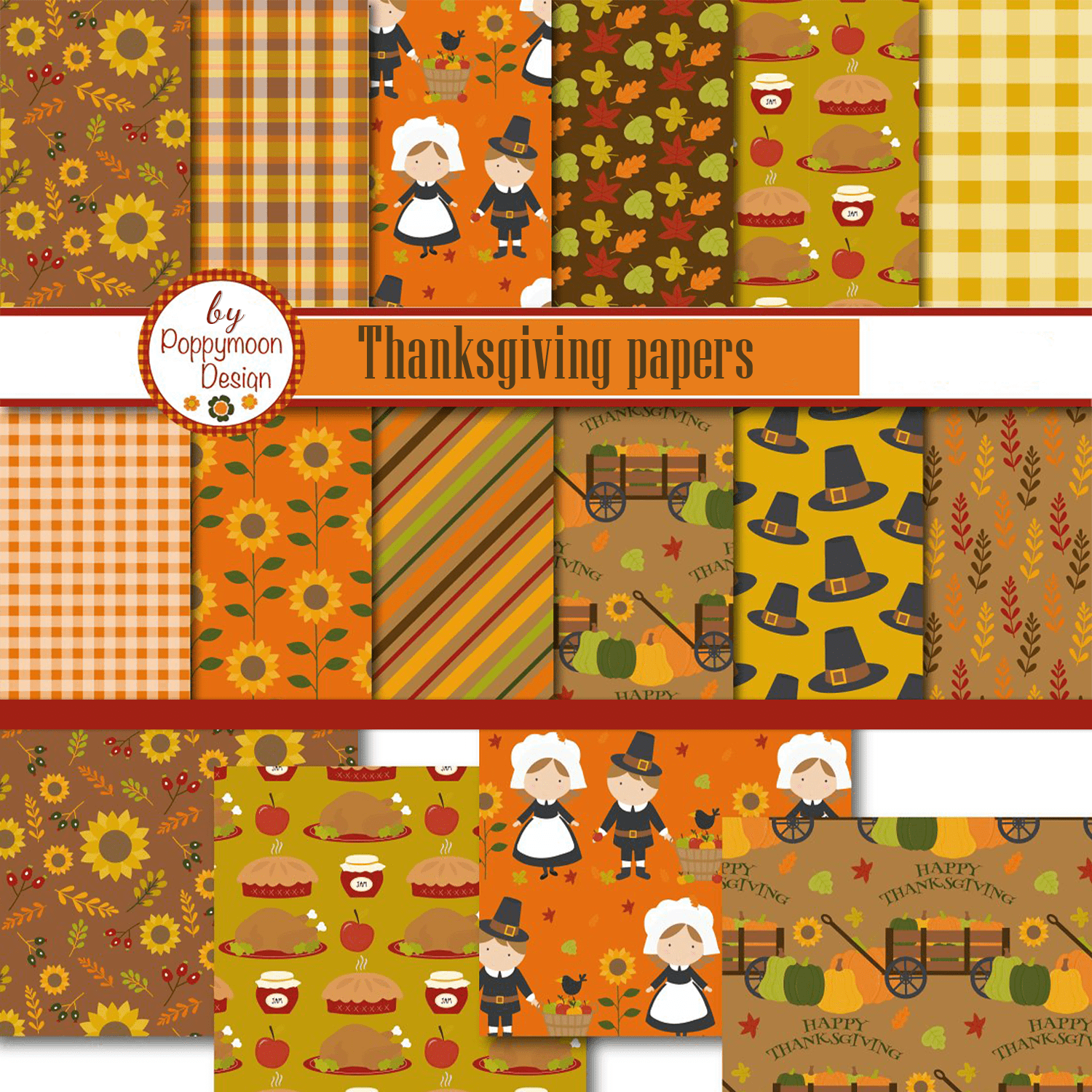 Thanksgiving day pattern bundle, turkey | MasterBundles