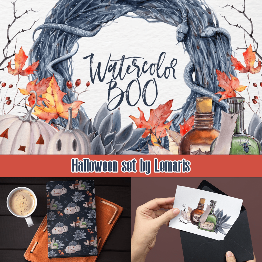 Watercolor Boo Halloween Set – MasterBundles