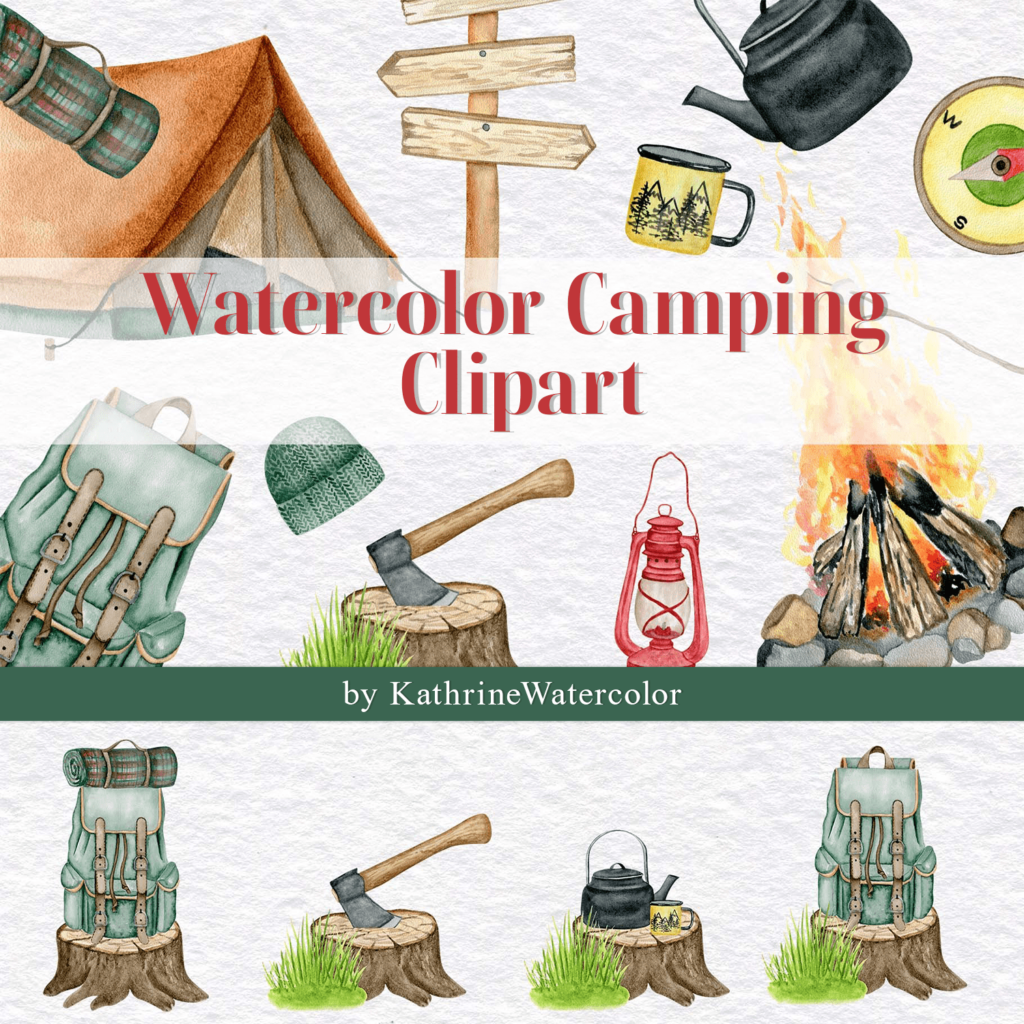 Watercolor Camping Clipart PNG – MasterBundles