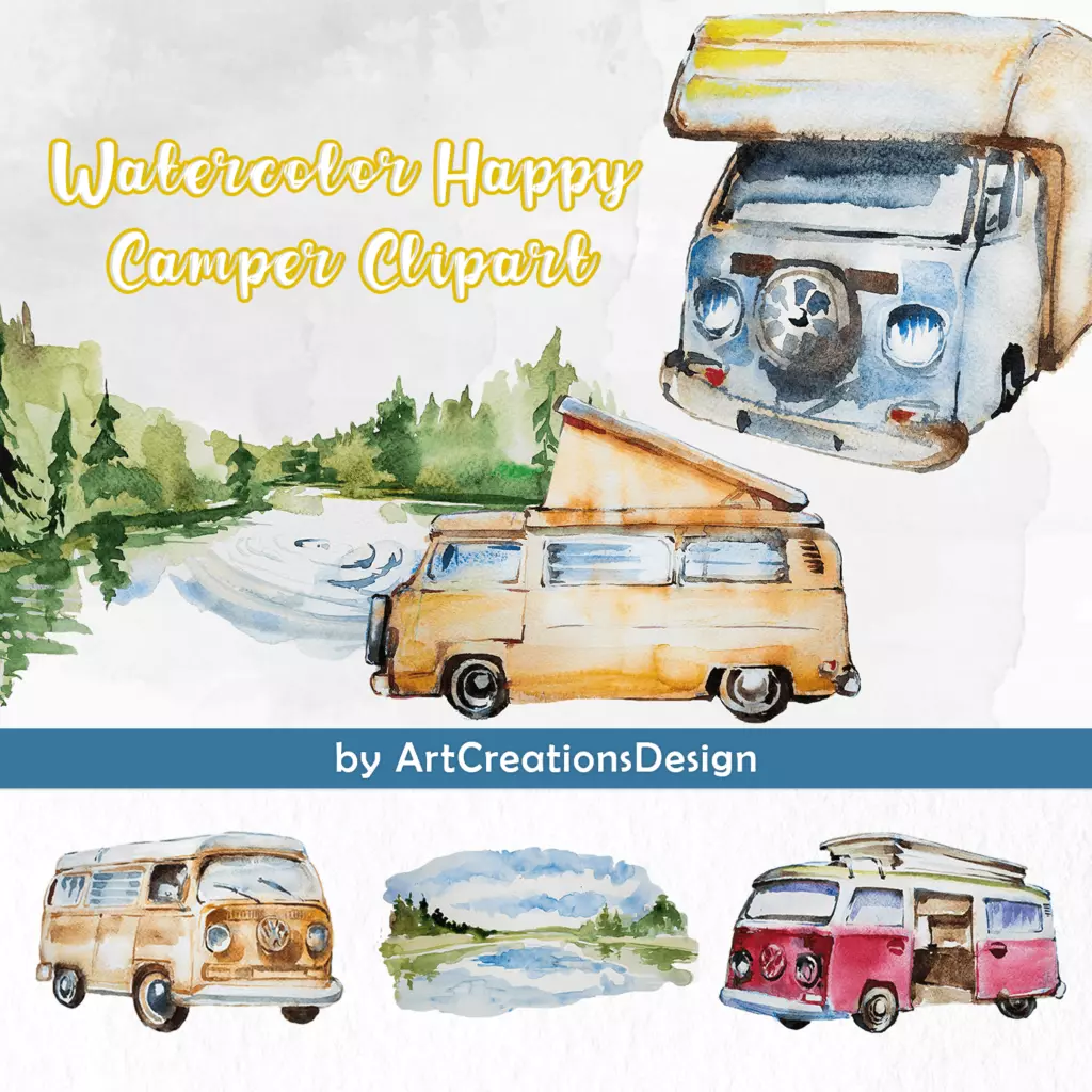 Watercolor Happy Camper Clipart – MasterBundles