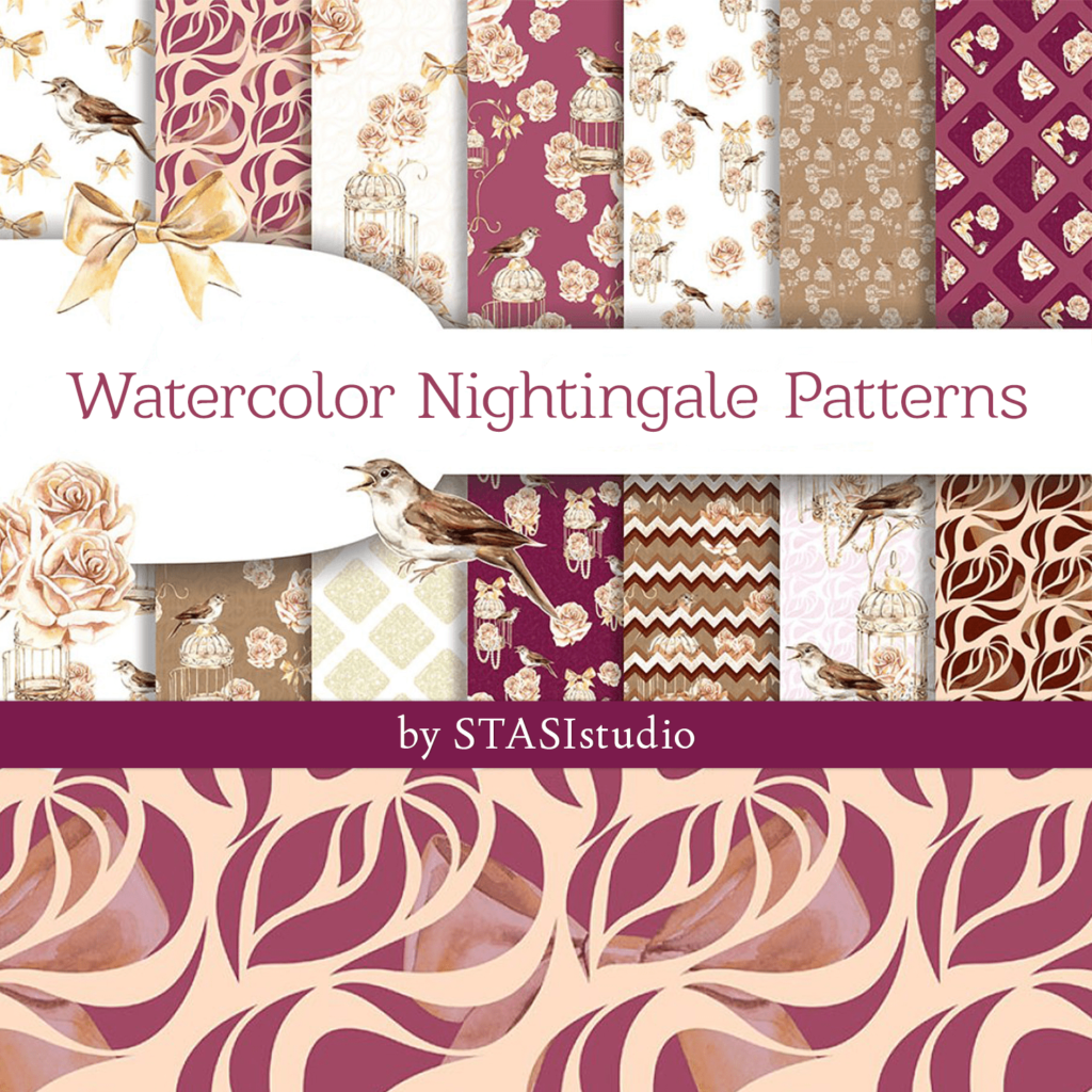 Watercolor Nightingale Patterns – MasterBundles