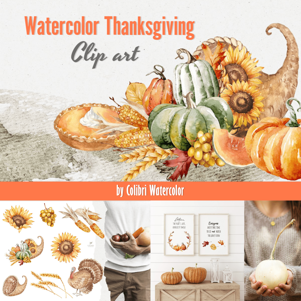 Watercolor Thanksgiving Clipart | Master Bundles