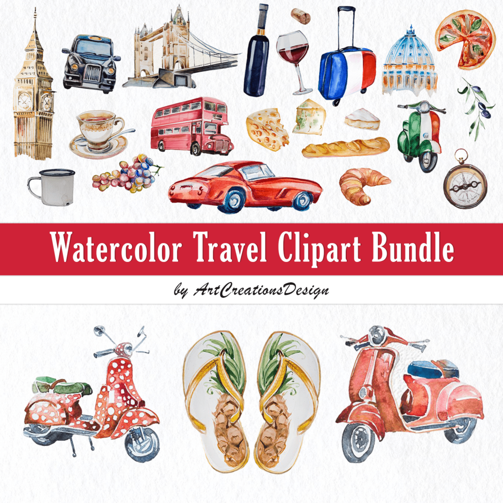 Watercolor Spain Clipart Set | Master Bundles