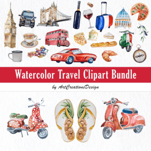 Watercolor Travel Clipart Bundle: 200+ Illustrations – MasterBundles