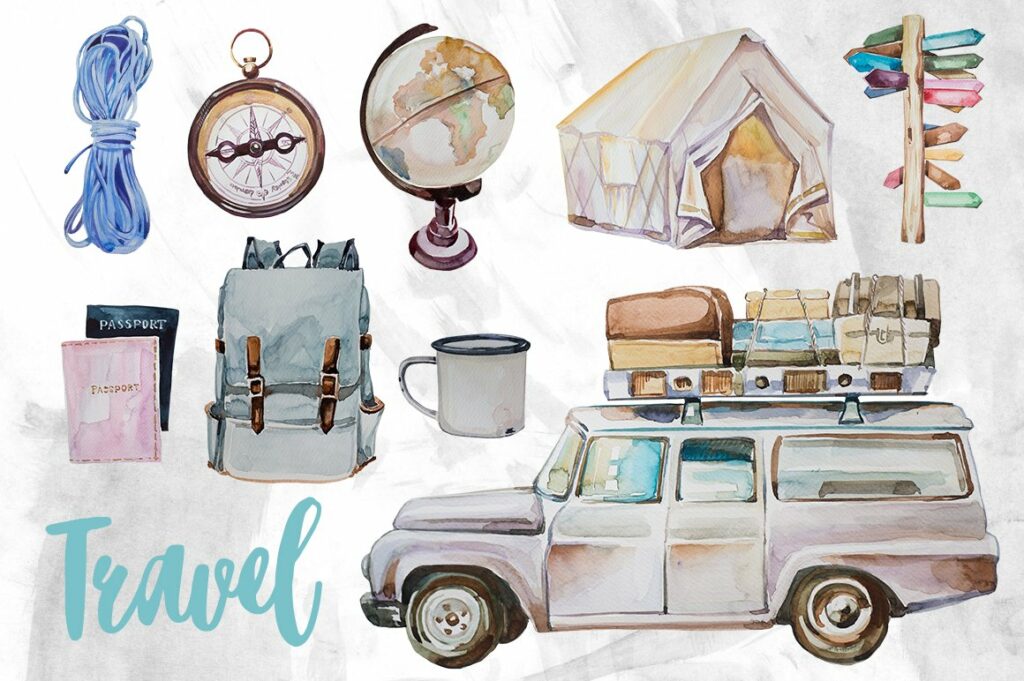 Watercolor Travel Clipart Bundle: 200+ Illustrations – MasterBundles