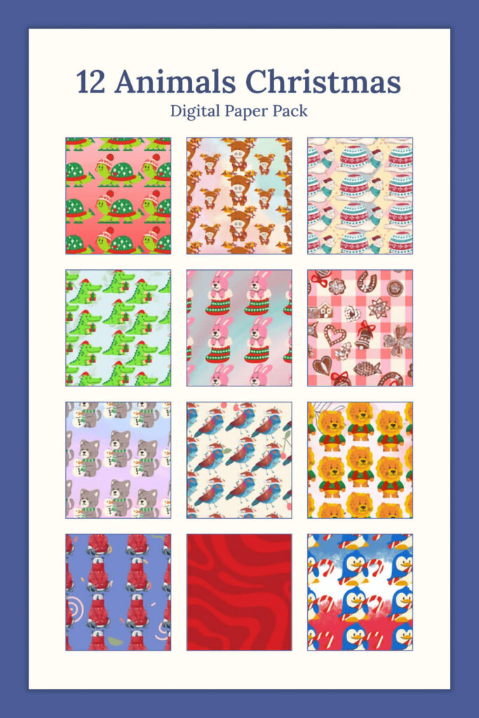 12 Animals Christmas Digital Paper Pack – MasterBundles