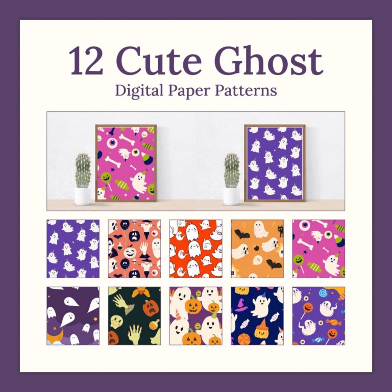 12 Cute Ghost Digital Paper Patterns KDP – MasterBundles