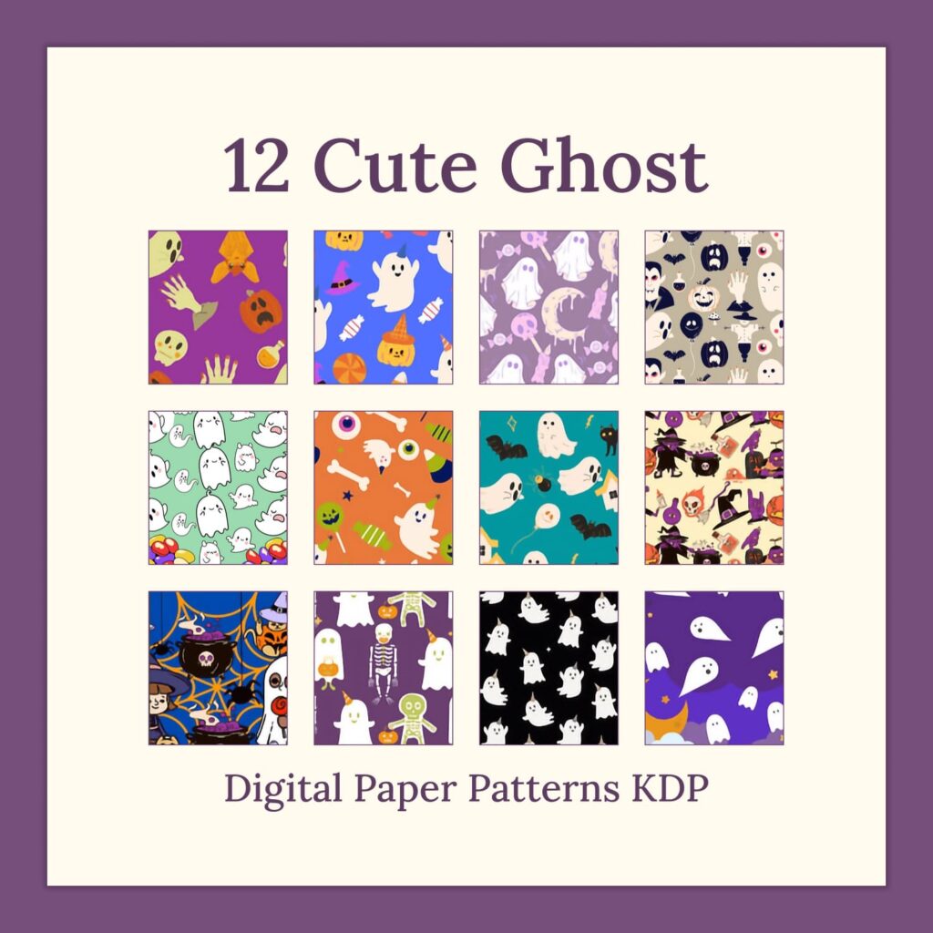 12 Cute Ghost Digital Paper Patterns KDP – MasterBundles
