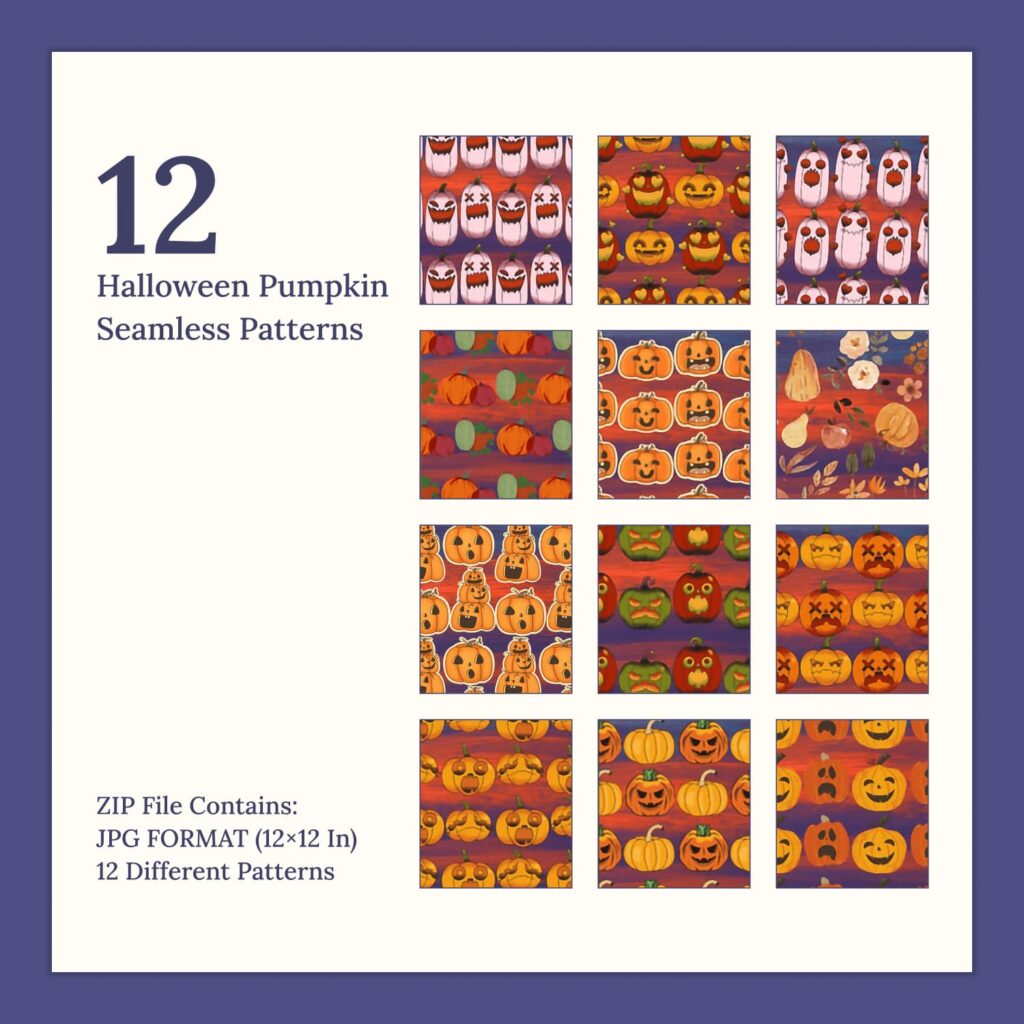 12 Halloween Pumpkin Seamless Patterns – MasterBundles