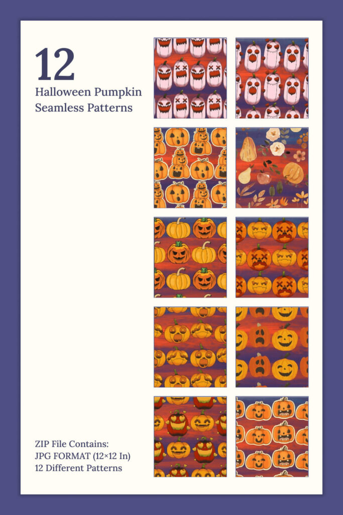 12 Halloween Pumpkin Seamless Patterns – MasterBundles