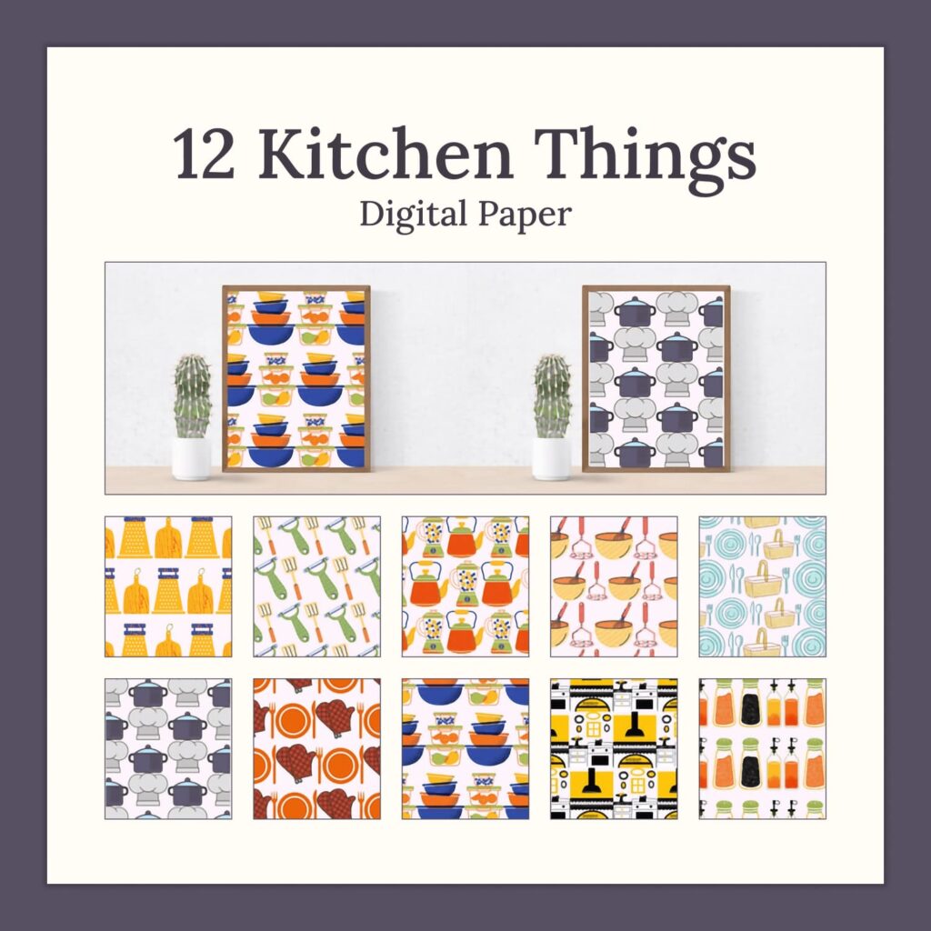 12 Kitchen Things Digital Paper, Cooking | Master Bundles