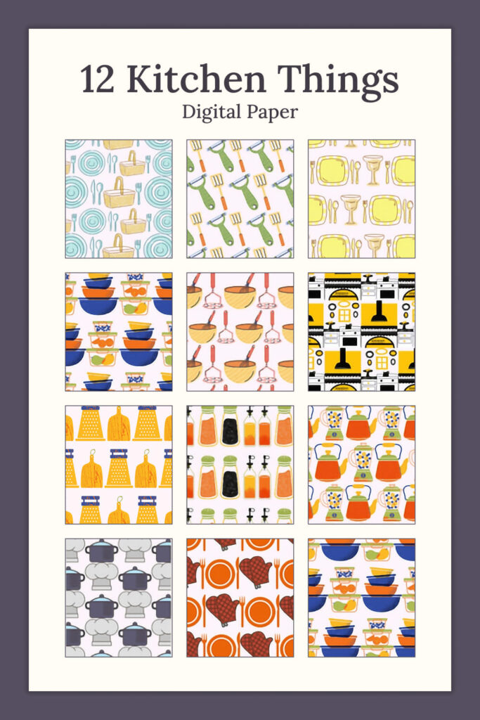 12 Kitchen Cooking Things Digital Paper – MasterBundles
