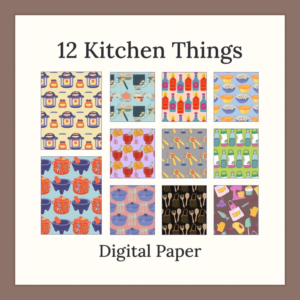 12 Kitchen Things Digital Paper, Cooking | Master Bundles
