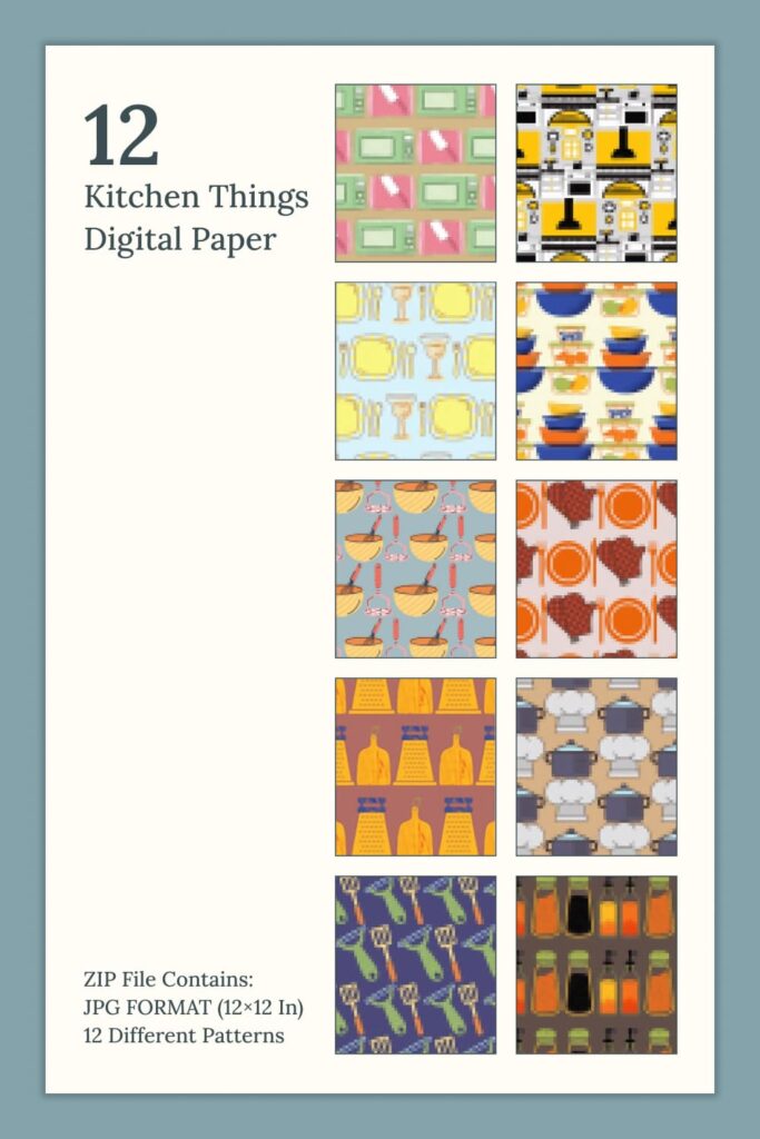 12 Kitchen Things Digital Paper, Cooking – MasterBundles