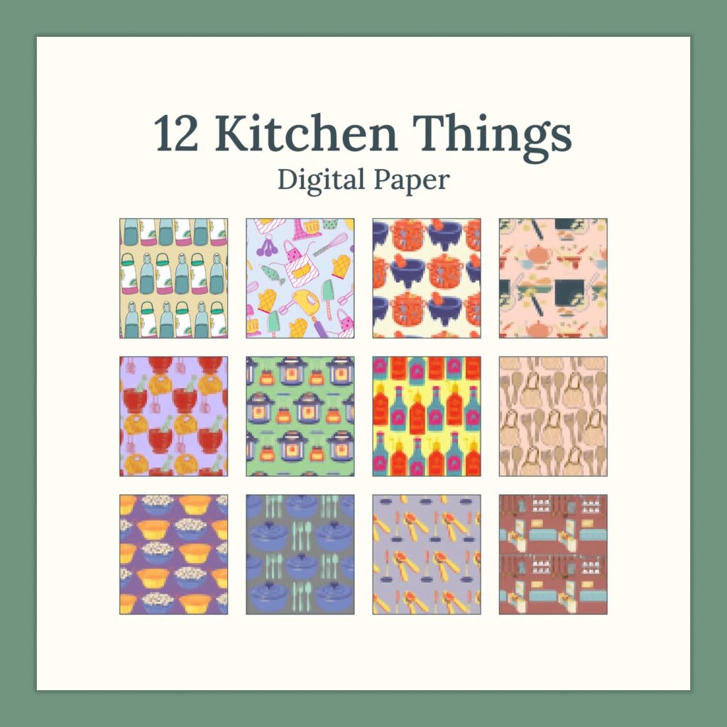 12 Kitchen Things Digital Paper, Cooking – MasterBundles