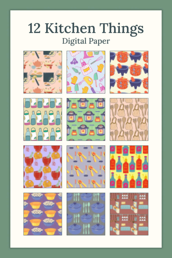 12 Kitchen Things Digital Paper, Cooking – MasterBundles