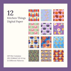 12 Kitchen Things Digital Paper, Cooking – MasterBundles