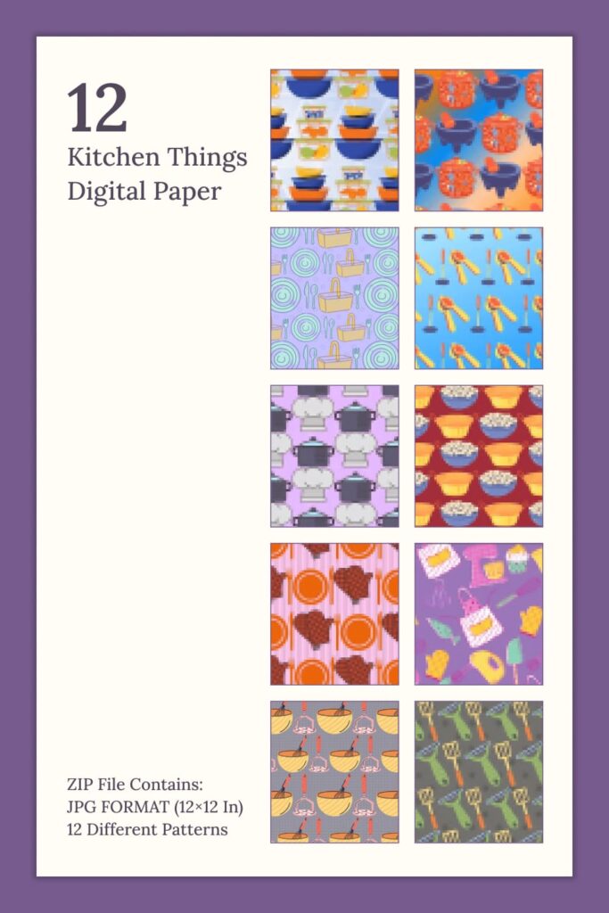 12 Kitchen Things Digital Paper, Cooking – MasterBundles