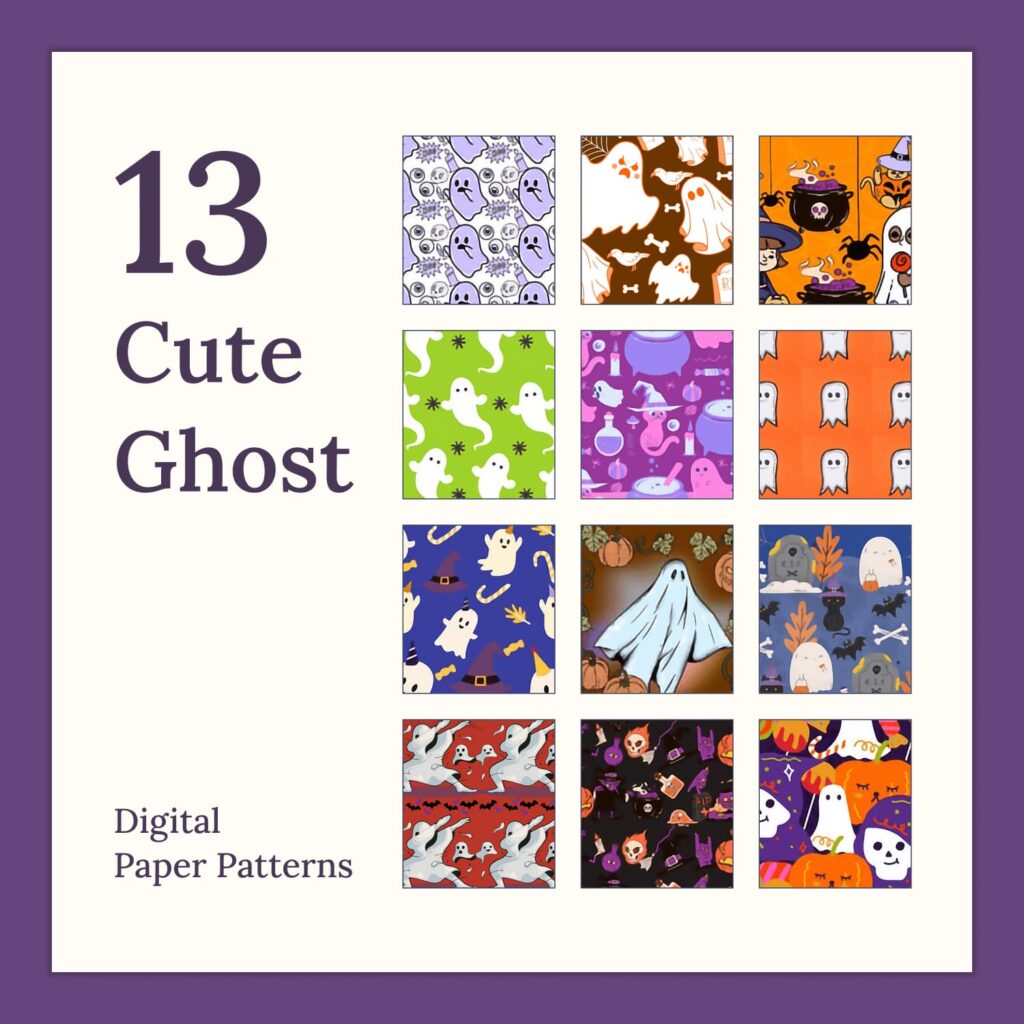 13 Cute Ghost Digital Paper Patterns KDP – MasterBundles