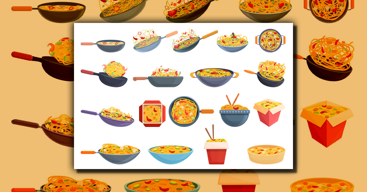 Wok Menu Icons Set, Cartoon Style – MasterBundles