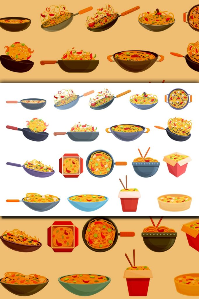 Wok Menu Icons Set, Cartoon Style – MasterBundles