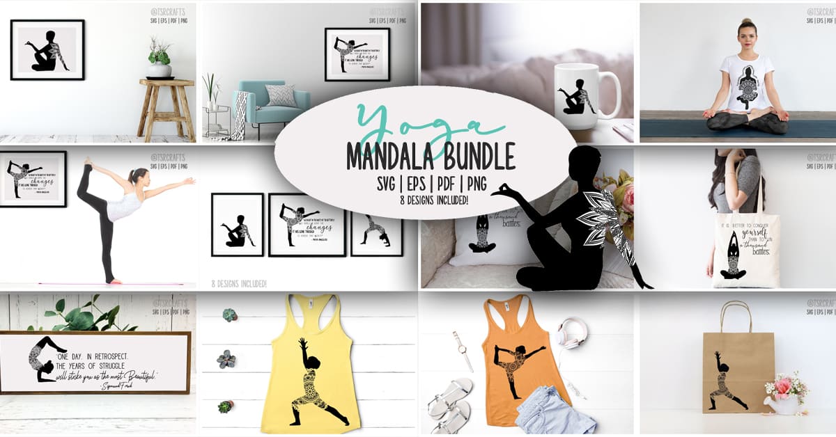 SVG Bundle -Yoga & Quote Designs With Mandala Pattern – MasterBundles