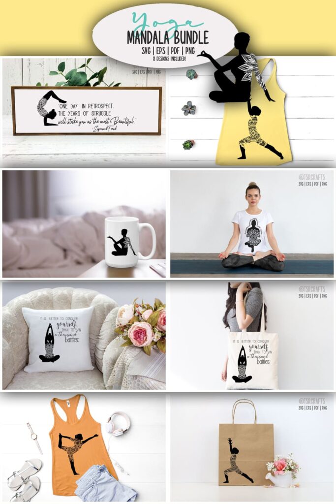 SVG Bundle -Yoga & Quote Designs With Mandala Pattern – MasterBundles