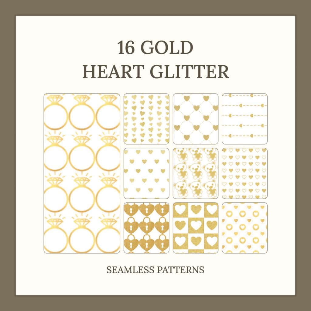 16 Gold Heart Glitter Patterns – MasterBundles