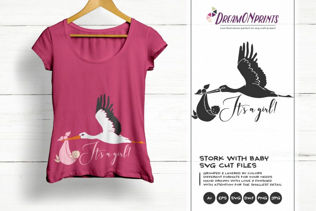 It's a Girl SVG - Stork SVG Cut File - SVG Baby Announcement ...