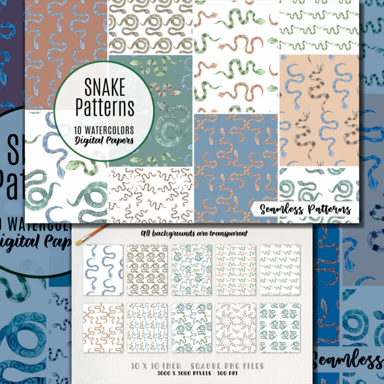 Snake Watercolor Patterns Seamless Snakes Reptile – MasterBundles