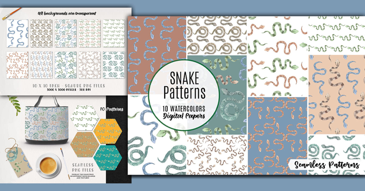 Snake Watercolor Patterns Seamless Snakes Reptile – MasterBundles