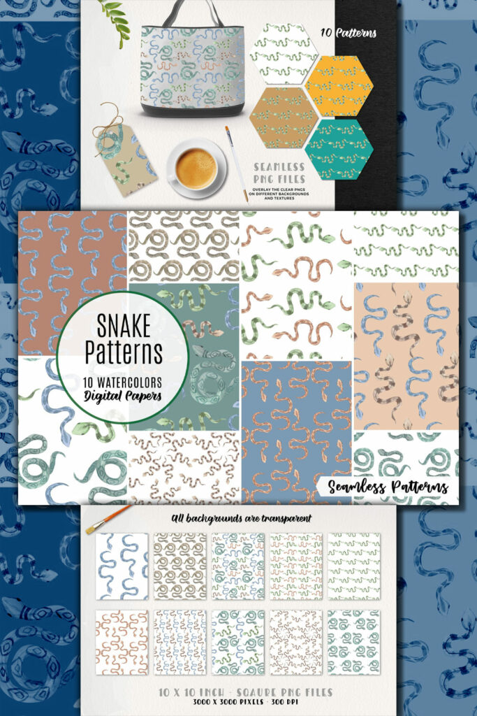 Snake Watercolor Patterns Seamless Snakes Reptile – MasterBundles