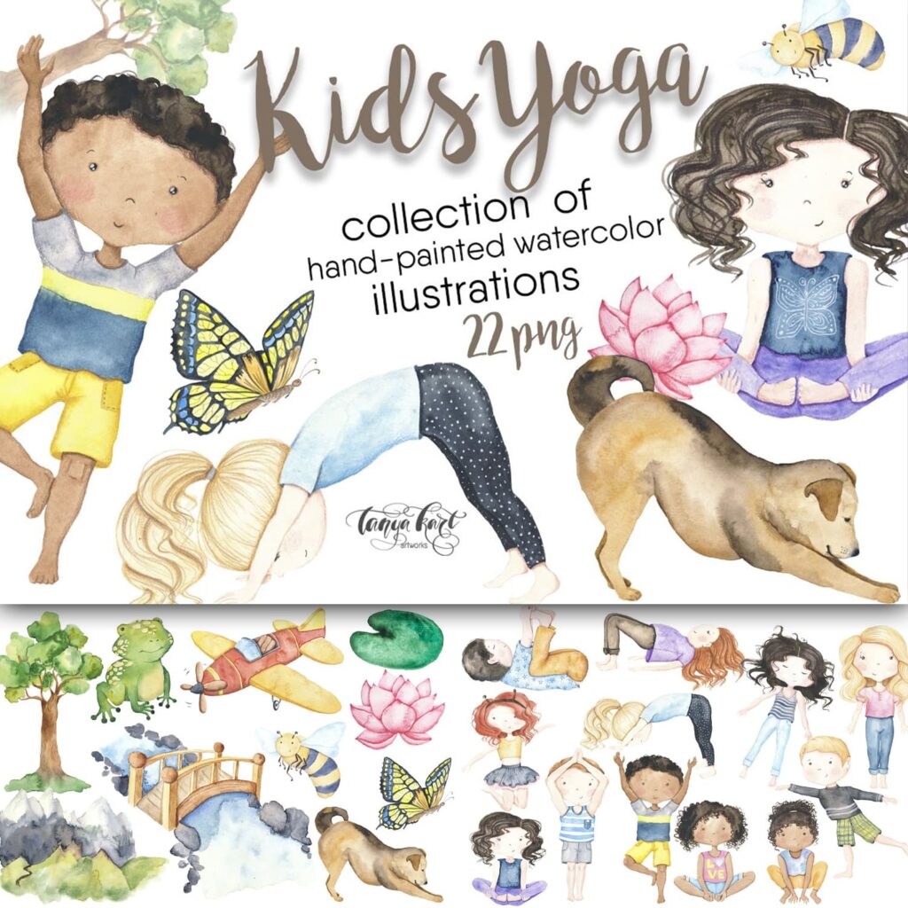 Kids Yoga Watercolor Clip Art – MasterBundles