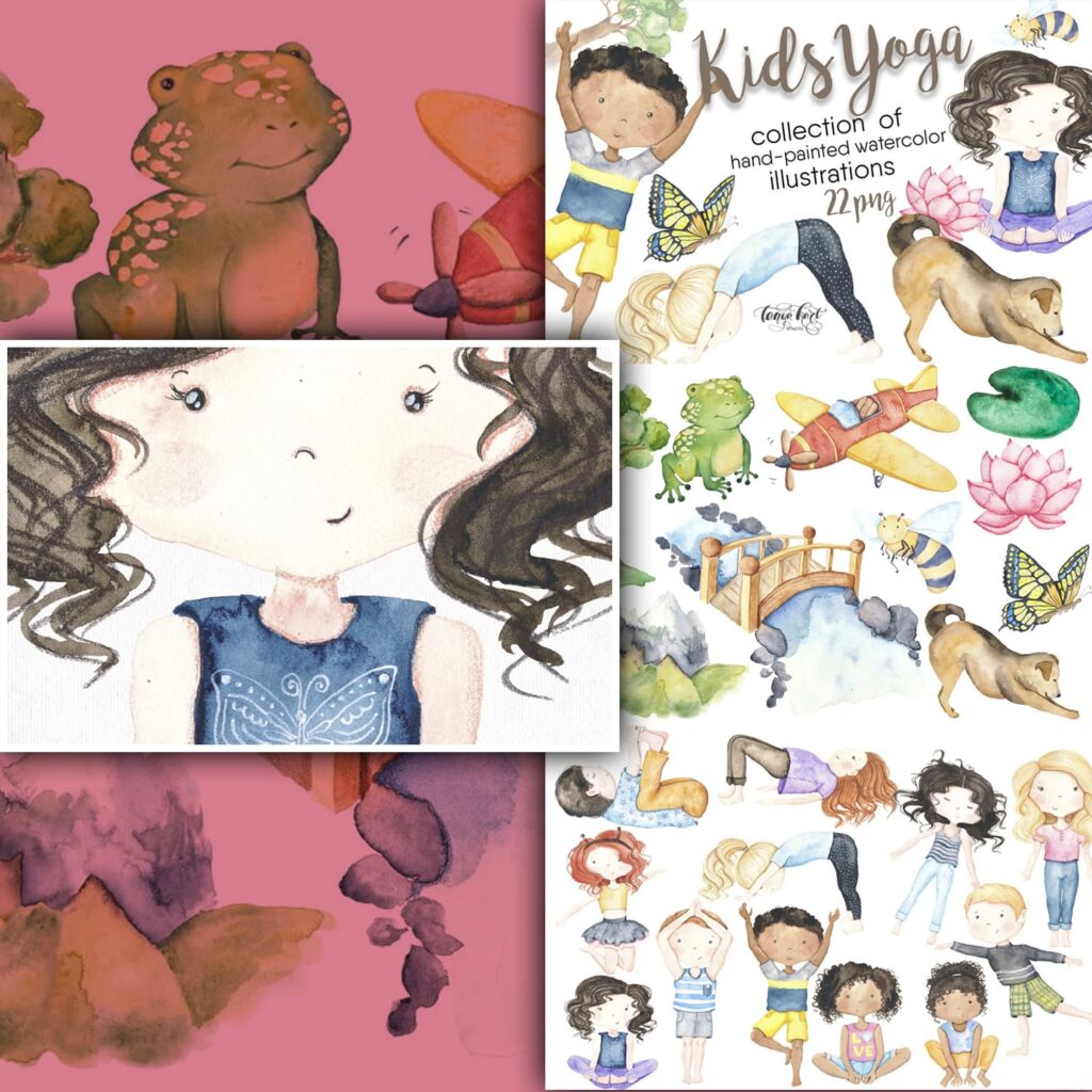 Kids Yoga Watercolor Clip Art – MasterBundles