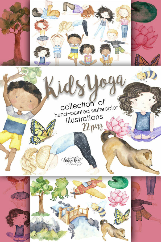 Kids Yoga Watercolor Clip Art – MasterBundles