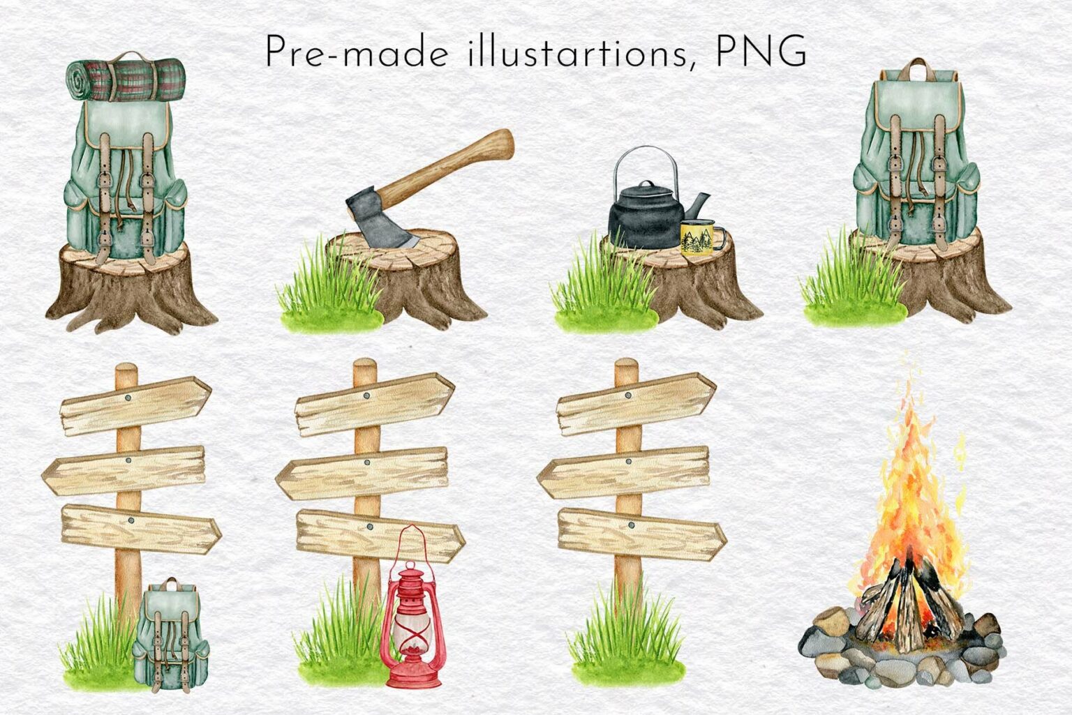 Watercolor Camping Clipart PNG – MasterBundles