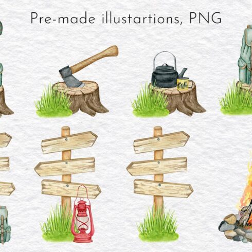 Watercolor Camping Clipart PNG | Master Bundles