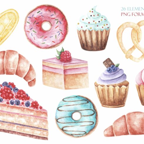 Watercolor Clipart Sweets, Pastries. Clipart Candies. – MasterBundles