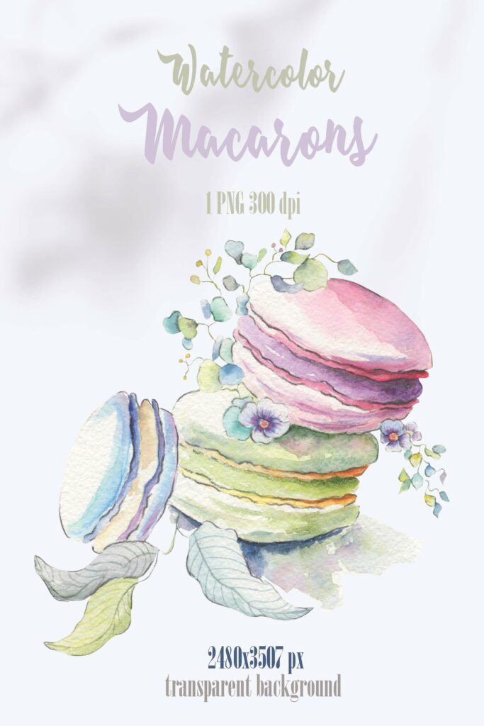 Watercolor Macarons. Macaron Clipart. Macaron Print – MasterBundles