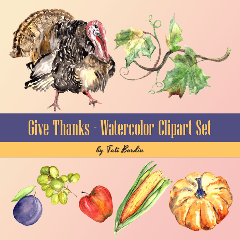Give Thanks - Watercolor Clipart Set – MasterBundles