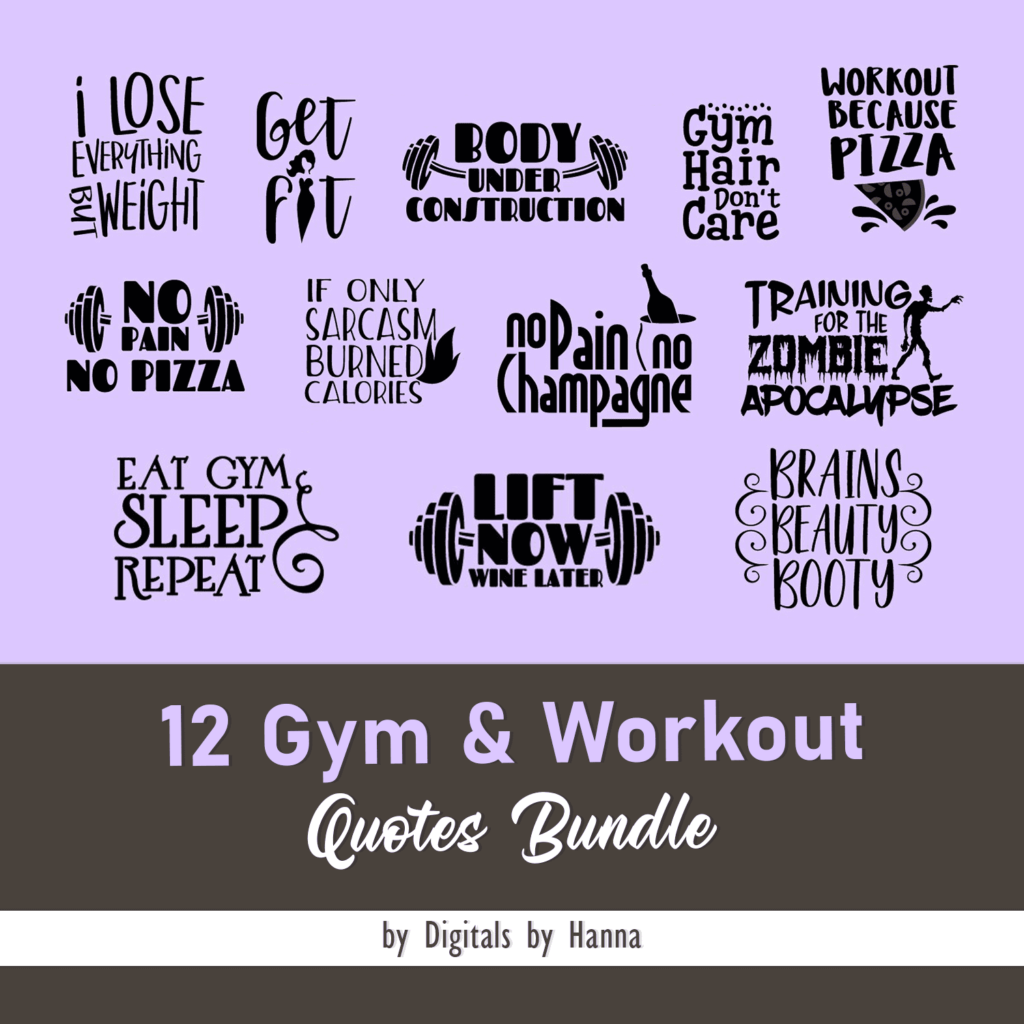 12 Gym & Workout Quotes Bundle Svg For Cricut Vector Cut – MasterBundles