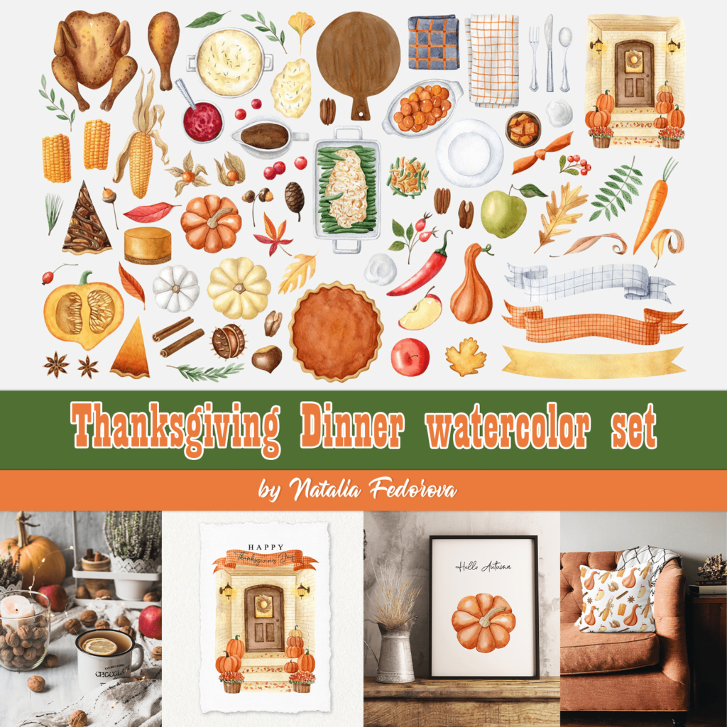 Thanksgiving Dinner Watercolor Set – MasterBundles