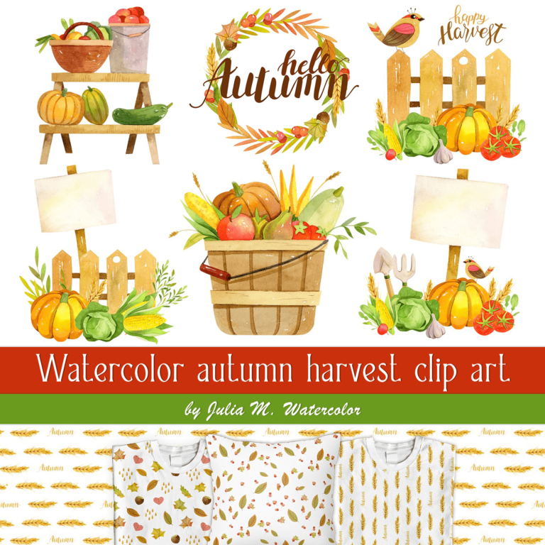 Watercolor Autumn Harvest Clip Art – MasterBundles